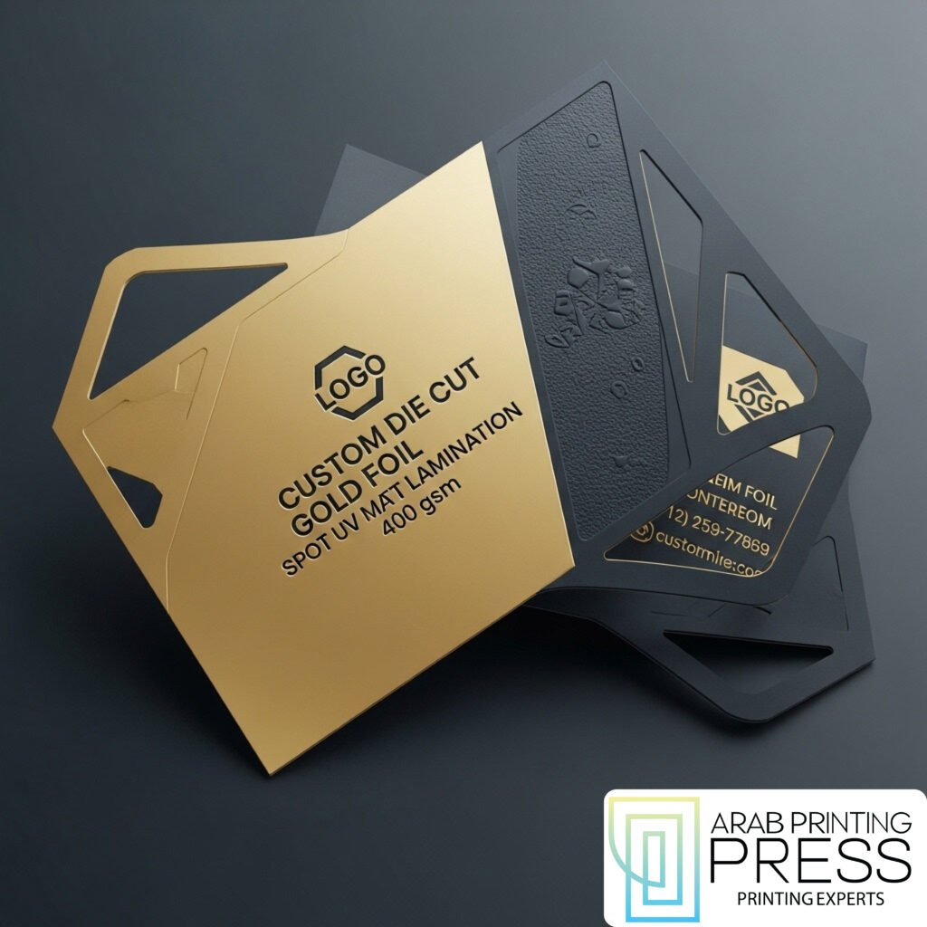 Custom Die Cut Gold Foil Spot UV Matt Lamination 400 gsm | Arab ...